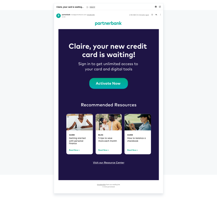 Triggered messages to encourage card activation –– Personalization use ... Triggered messages to encourage card activation –– Personalization use ...
